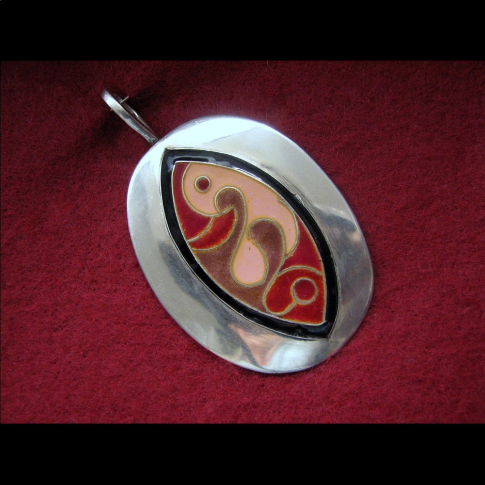 Sterling Ooak Enamel Abstract Pendant - Gem